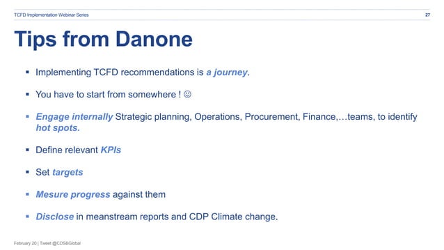 TCFD Implementation Webinar Series - Metrics and Targets with Danone | PPT