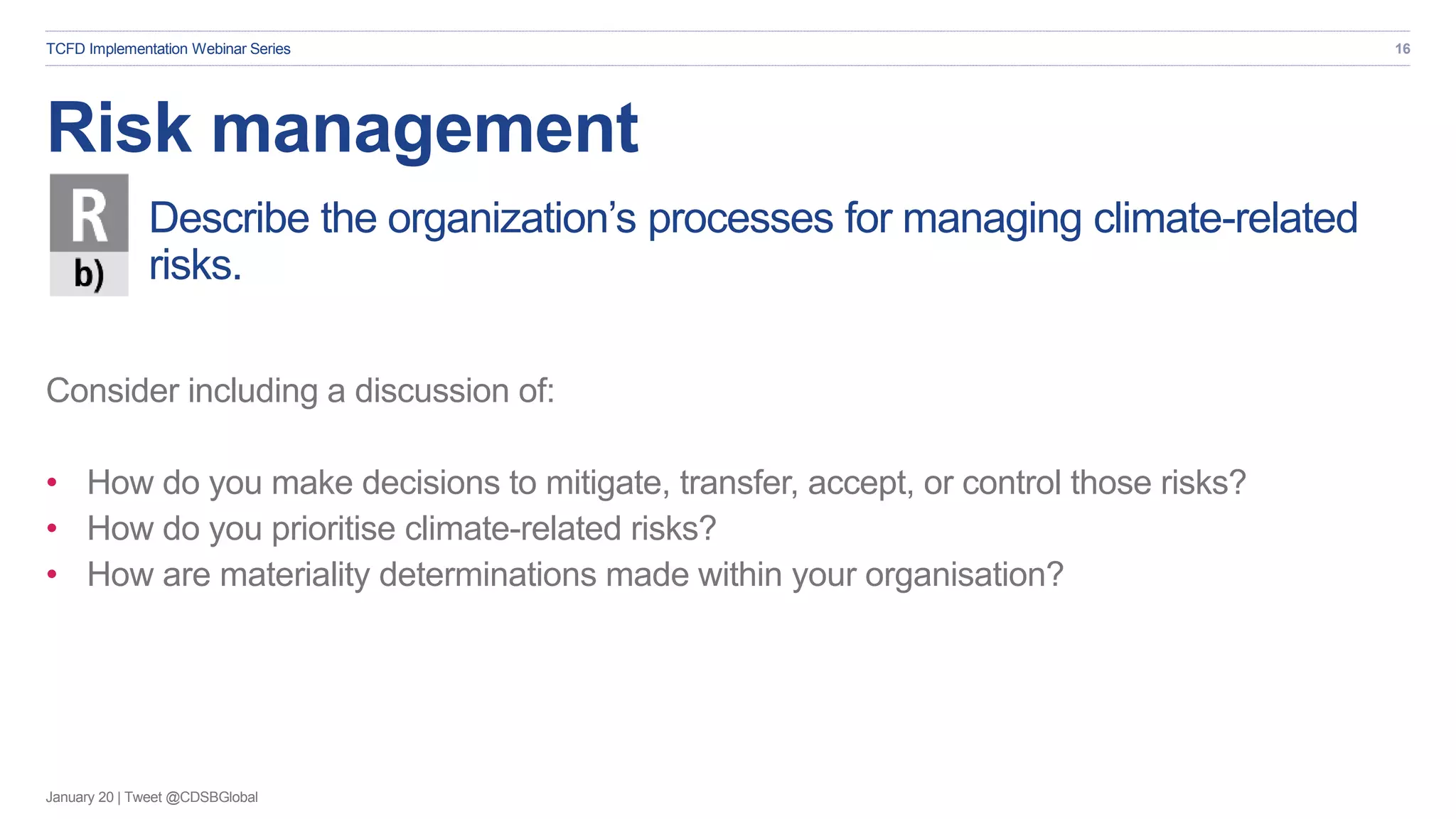 TCFD implementation webinar series - risk management with HSBC | PPT