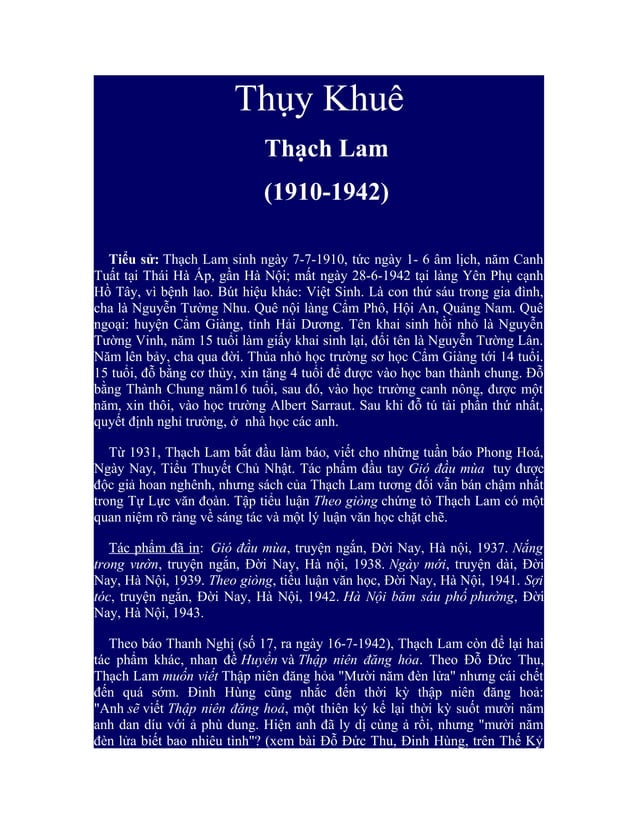 Tác giả Thạch Lam - nhà phê bình Thụy Khuê | PDF