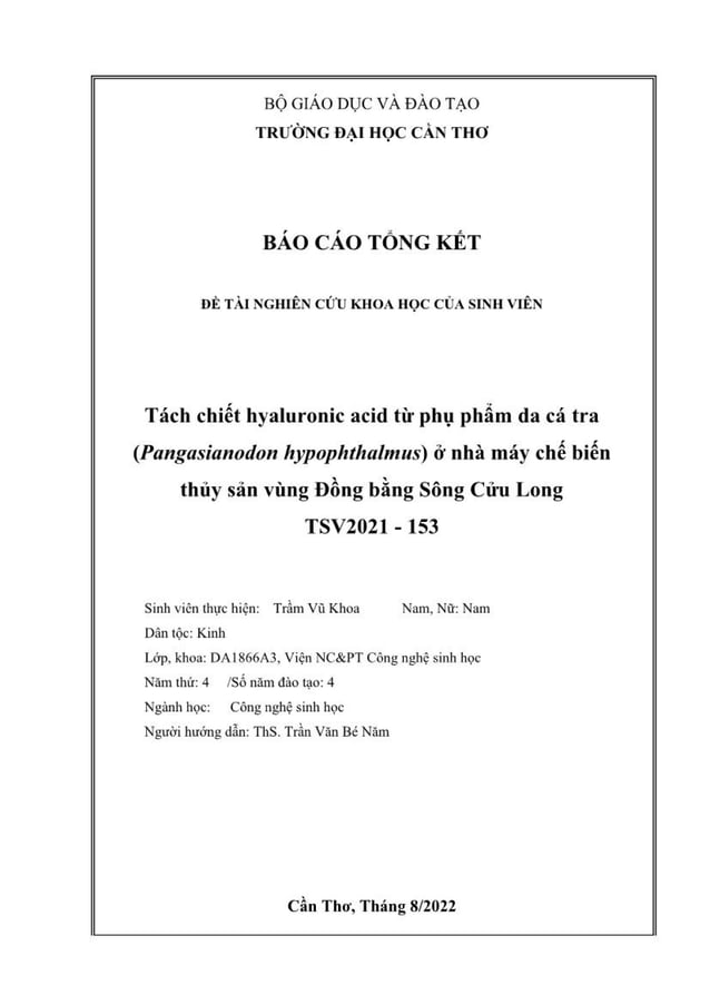 Tách chiết hyaluronic acid từ phụ phẩm da cá tra (Pangasianodon ...