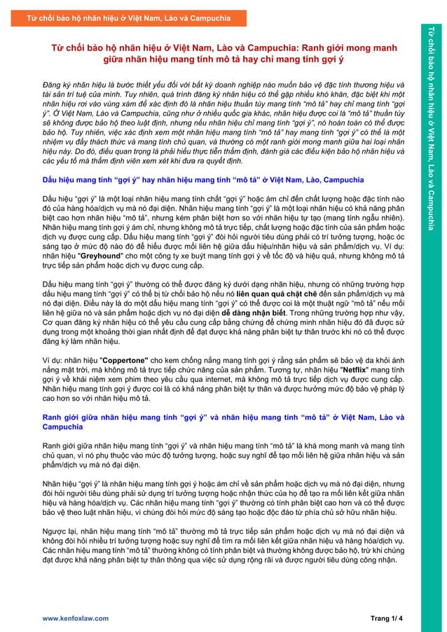 Từ chối bảo hộ nhãn hiệu ở Việt Nam, Lào và Campuchia Ranh giới mong manh giữa nhãn hiệu mang ...