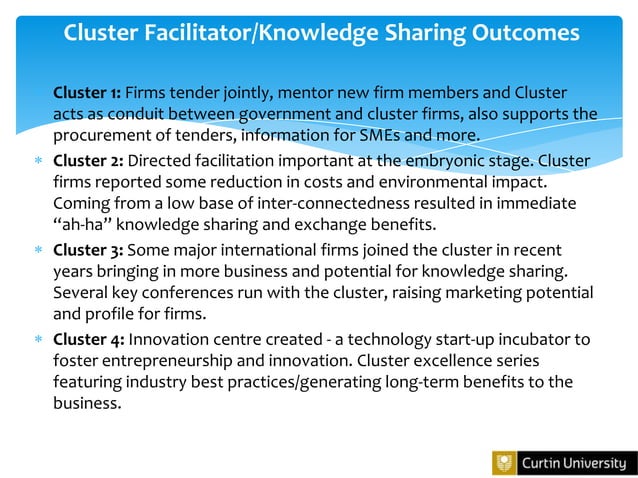 TCI2013 Industry clusters: the role of facilitation in supporting knowledge sharing and ...