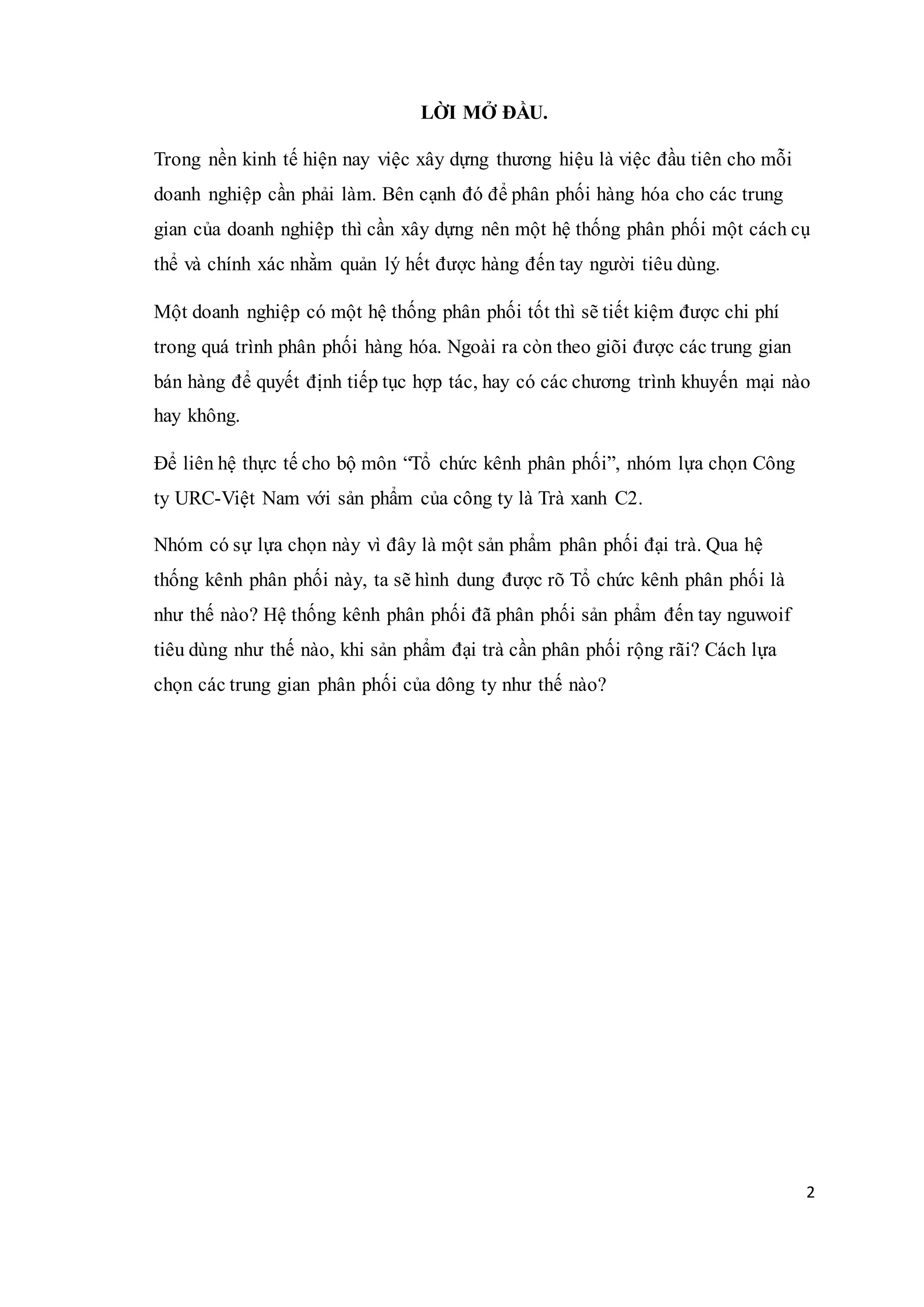 tiểu luận tổ chức kênh phân phối trà xanh c2 | DOC