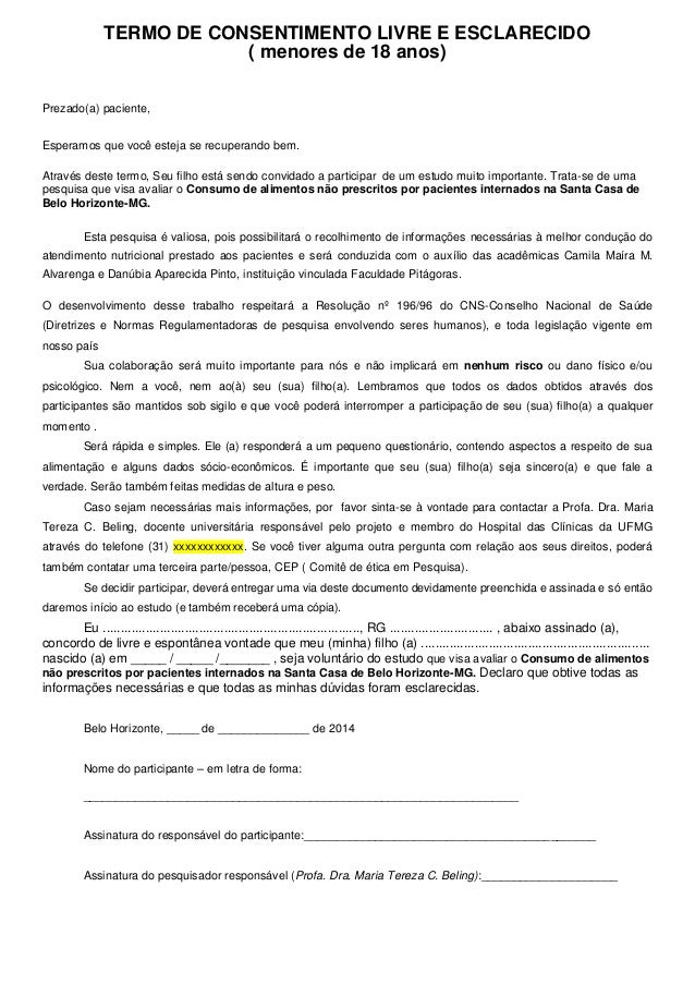 Tcle menores de 18 anos