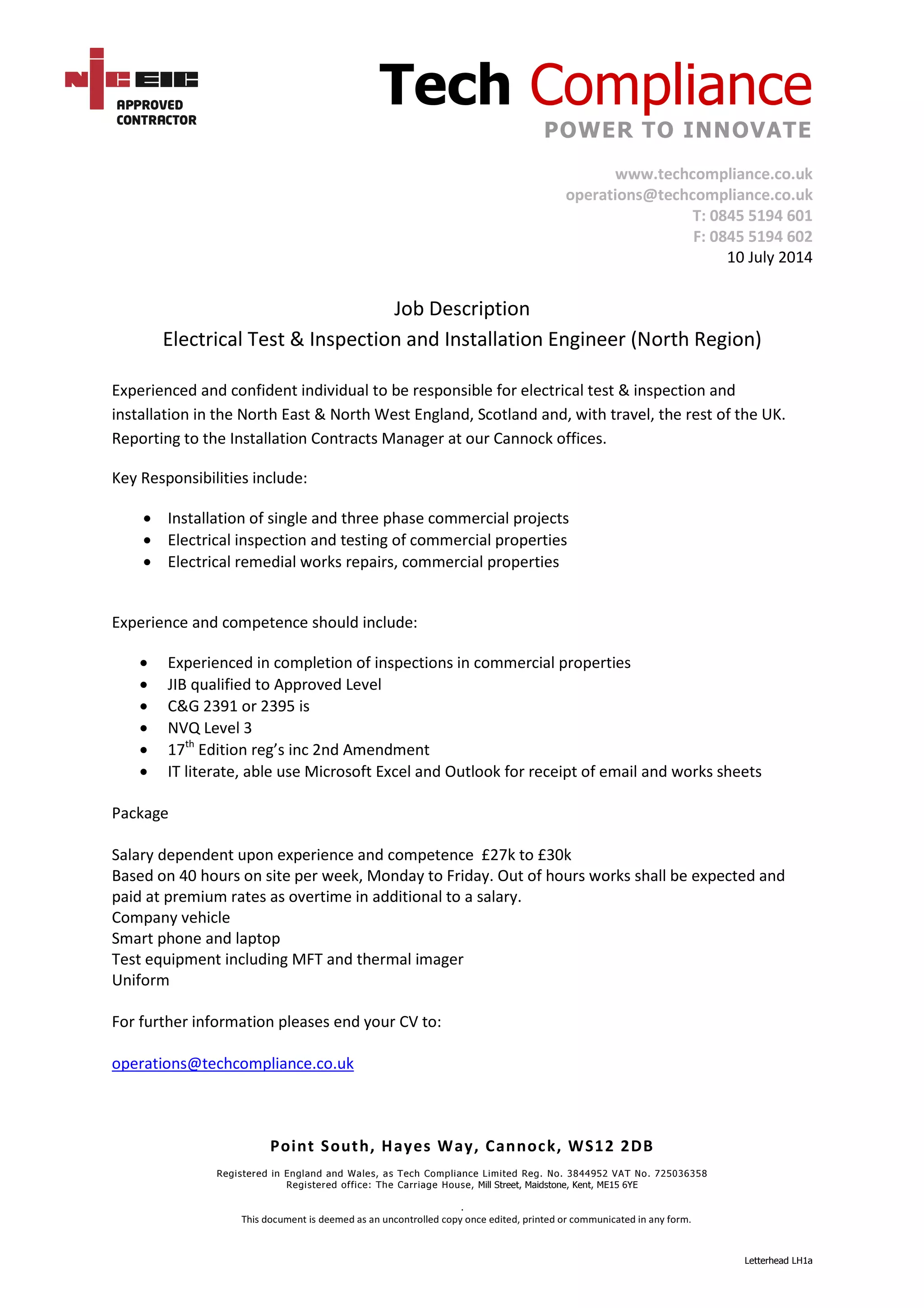 Tcl test & inspection and installation job description | PDF