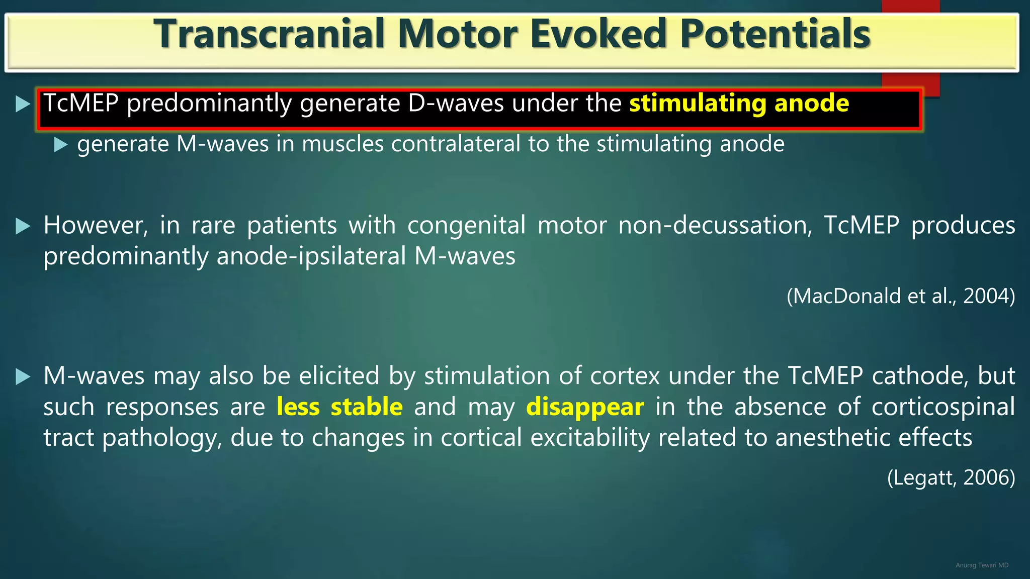 Transcranial Motor Evoked Potentials Monitoring per aACNS guidelines | PPTX