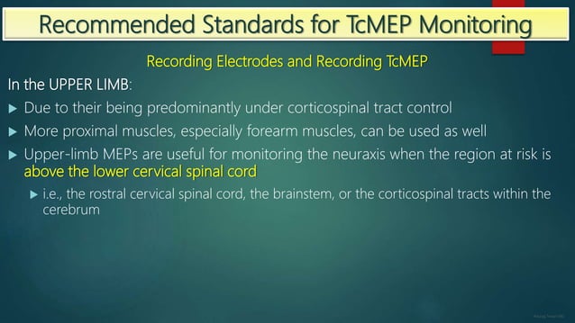 Transcranial Motor Evoked Potentials Monitoring per aACNS guidelines | PPTX
