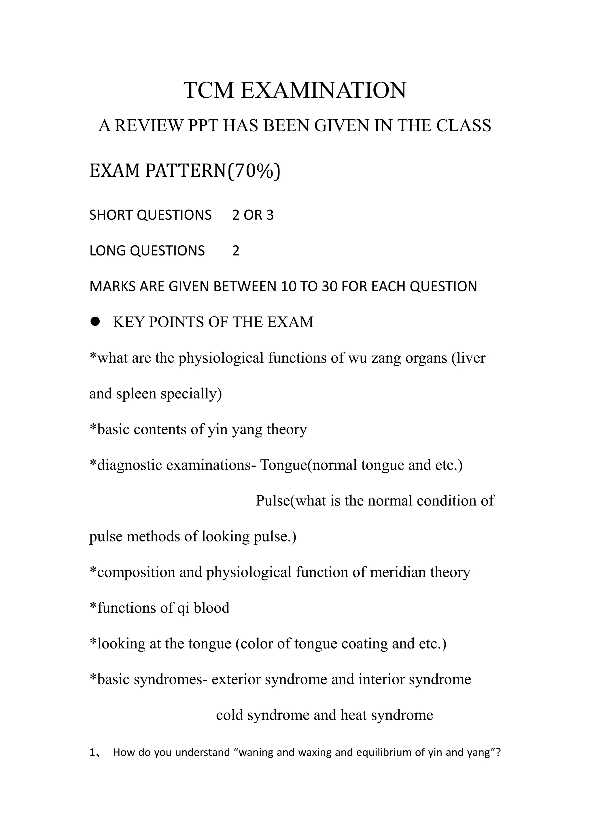 Tcm Examination | DOCX