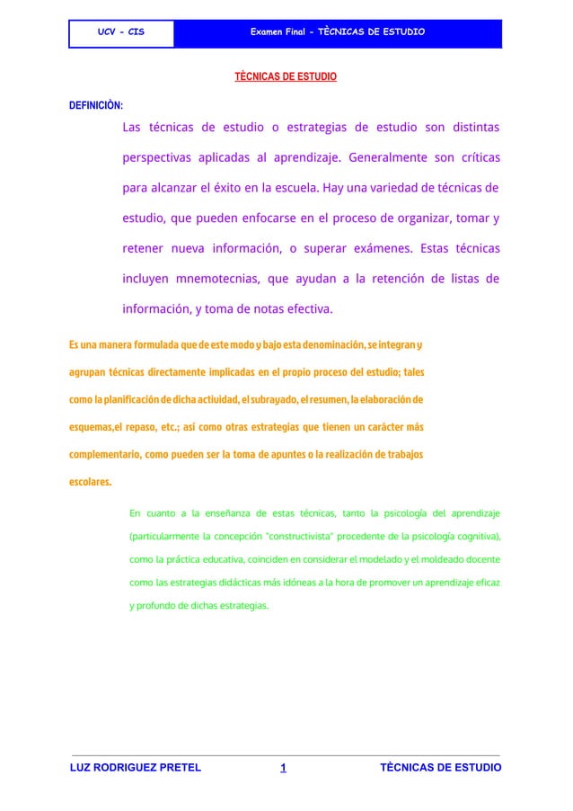 Técnicas de estudio | PDF