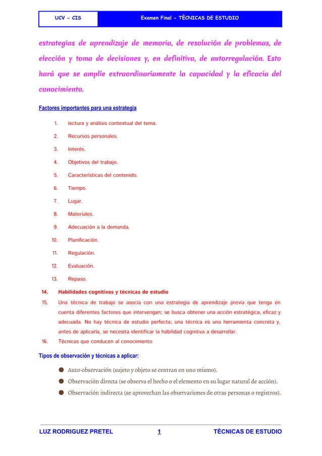 Técnicas de estudio | PDF