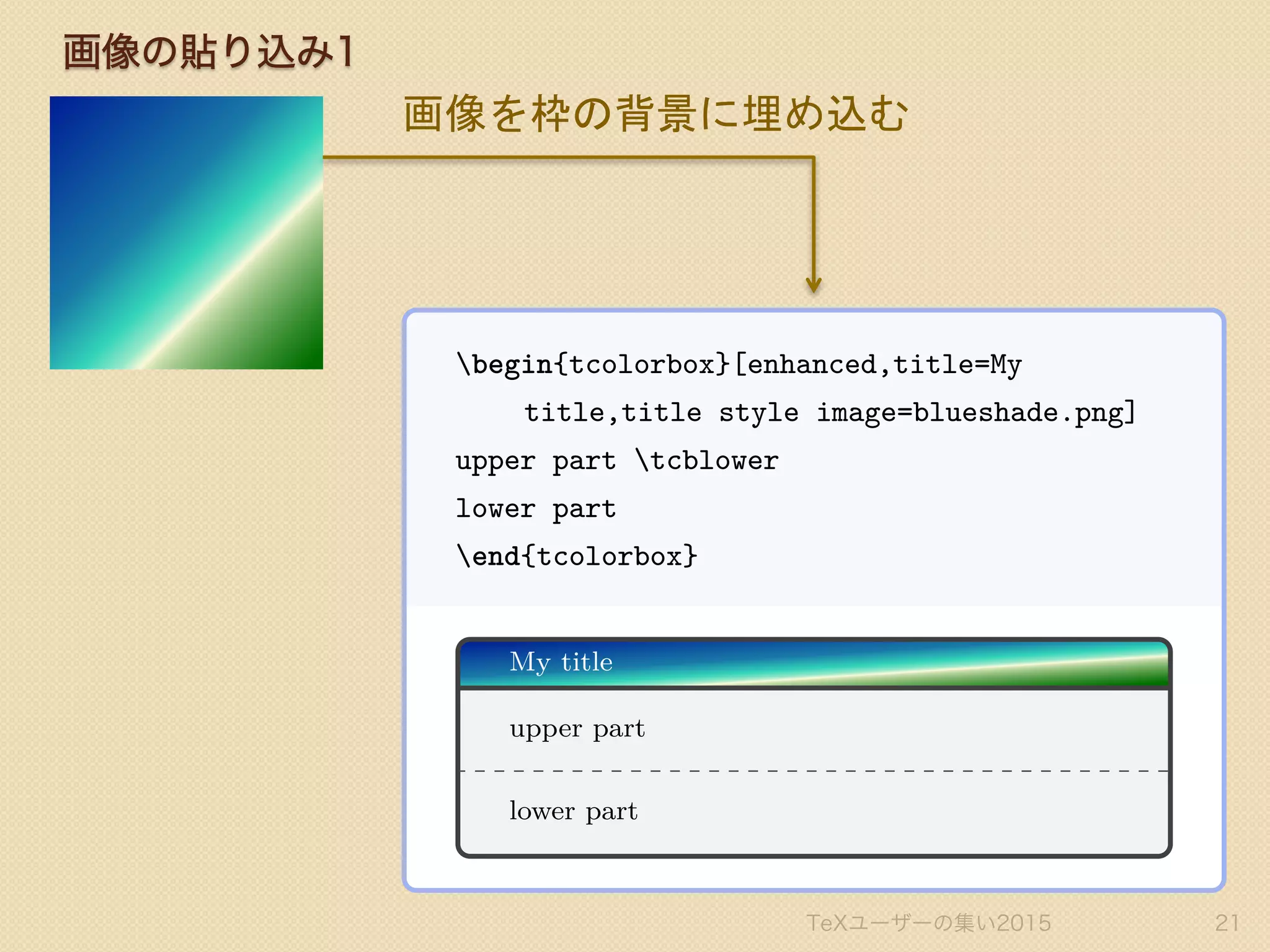 tcolorboxによる装飾表現（TeXユーザの集い2015） | PDF