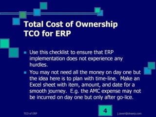ERP Pre-Implementation TCO Total Cost of Ownership | PPTX