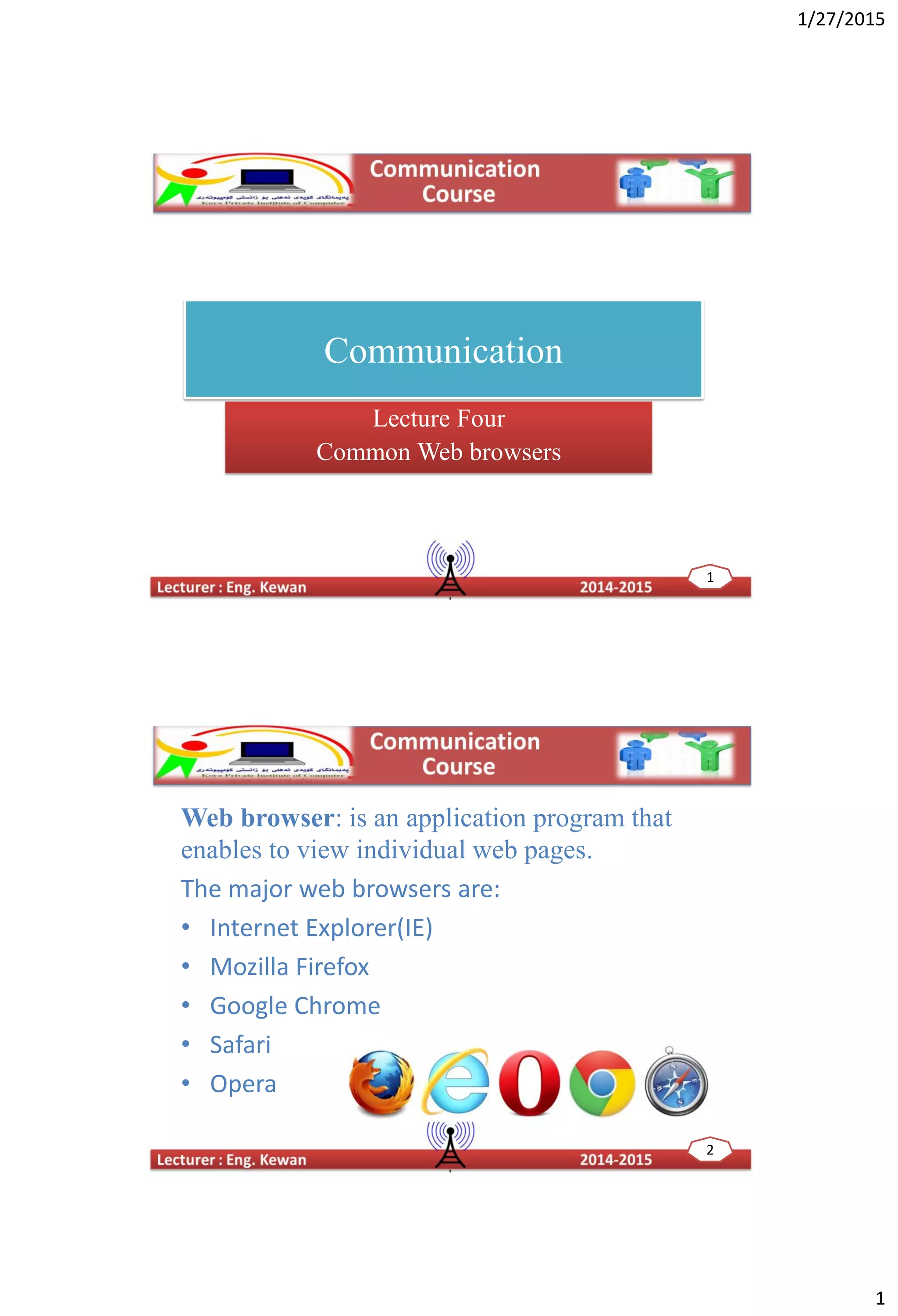 Lec 4 introduction to the common web browsers | PDF | Browsers | Computer Software and Applications