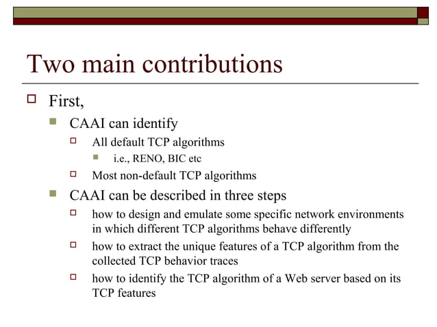 Tcp congestion avoidance algorithm identification | PPT