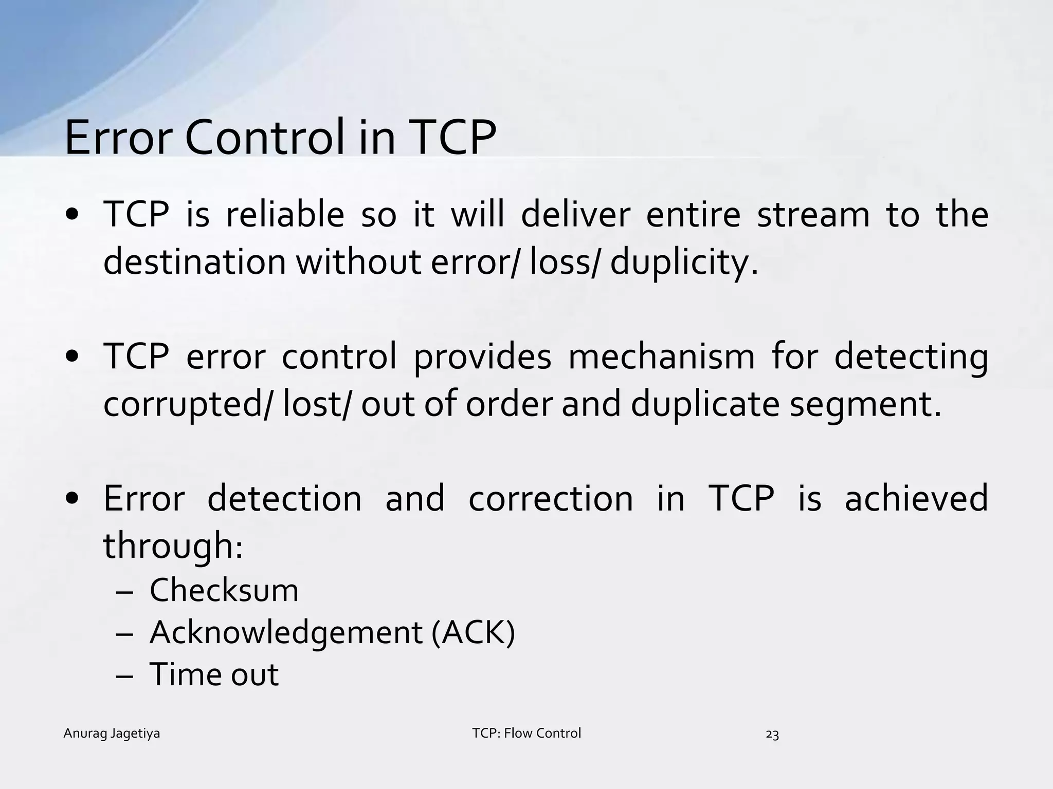 Tcp Protocol Flow Control Pptx Internet Computing