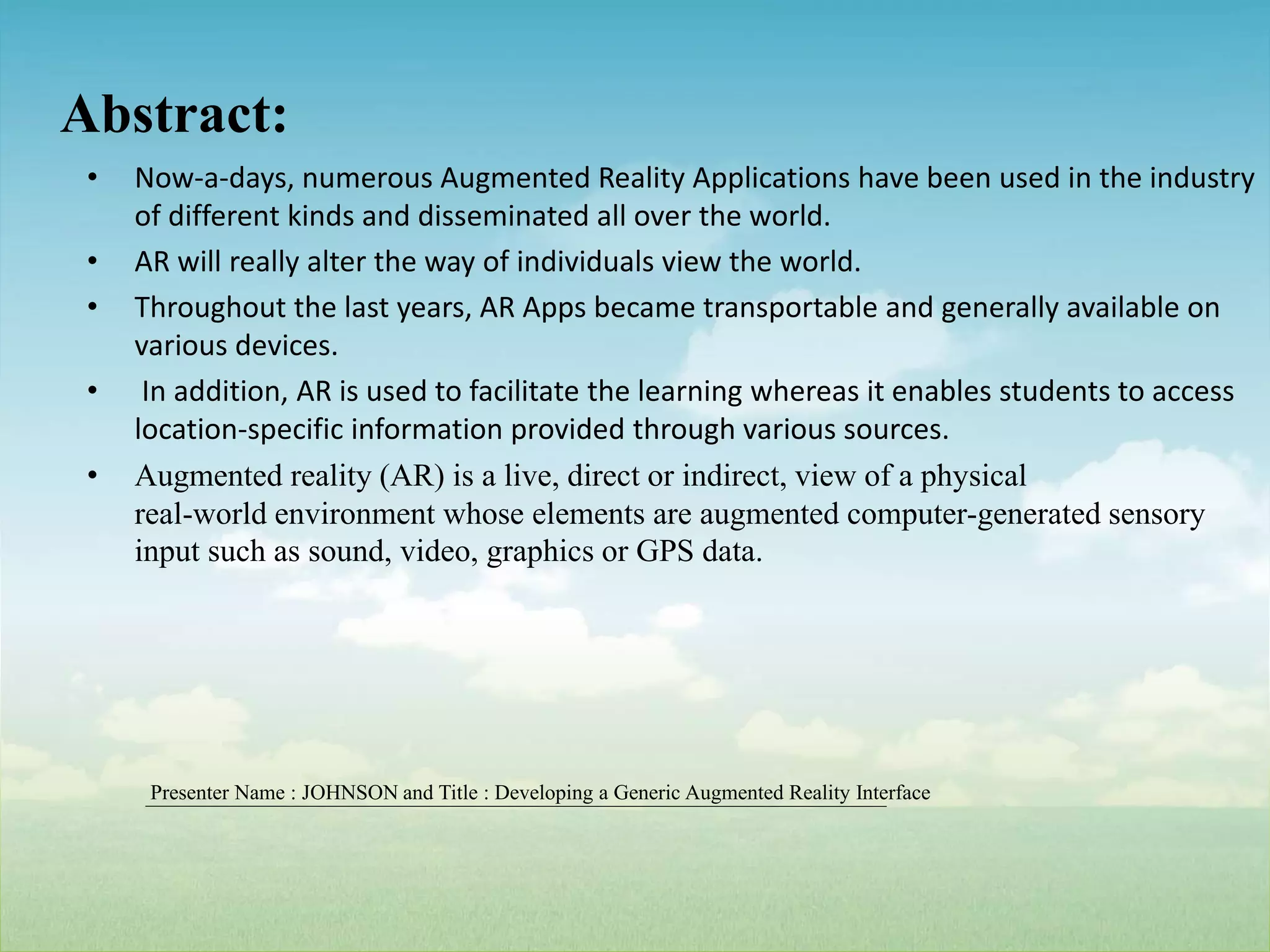 Augmented Reality - Wonderful Technology | PPTX