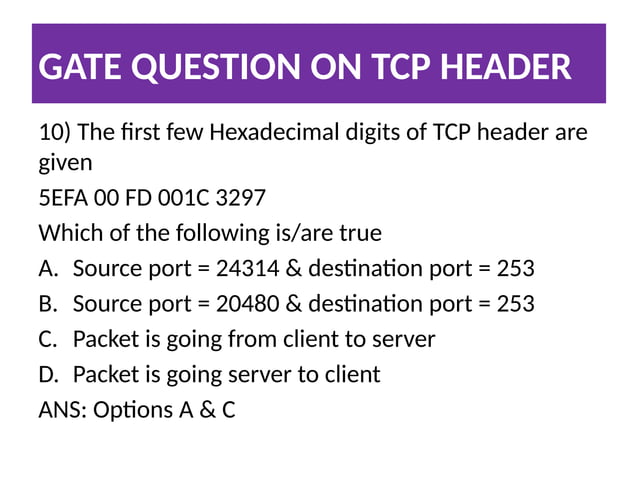 COMPUTER NETWORKS - TCP GATE COACHING QUESTIONS | PPT
