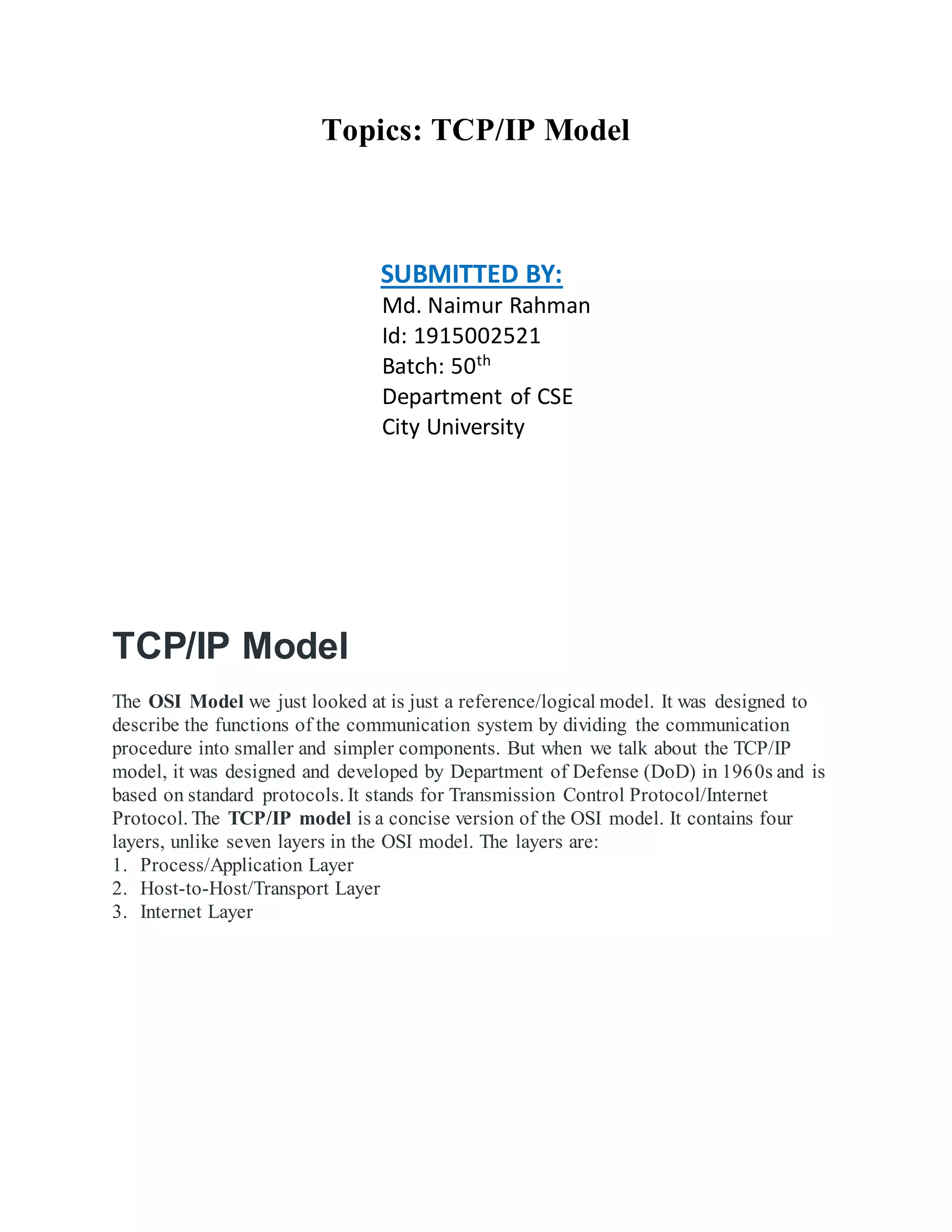 Tcp/Ip Model | DOCX