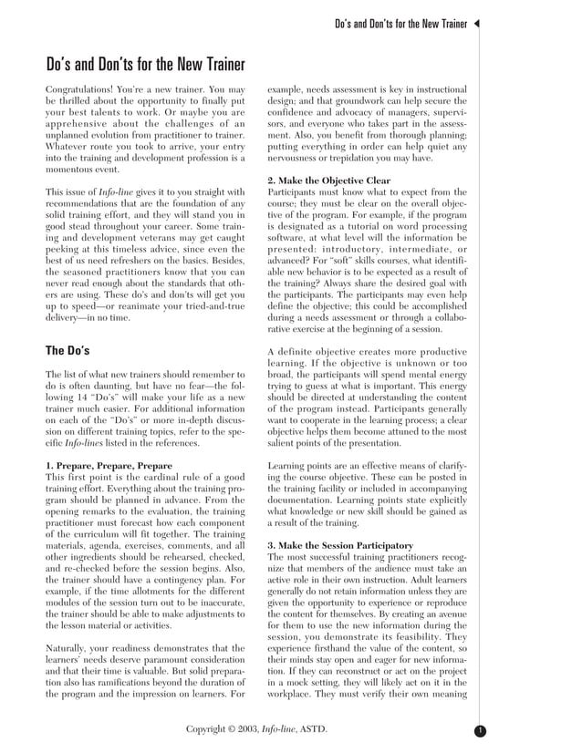 Training Dos & Don'ts | PDF