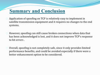 TCP Enhancements for Satellite Networks, Using TCP Spoofing | PPT