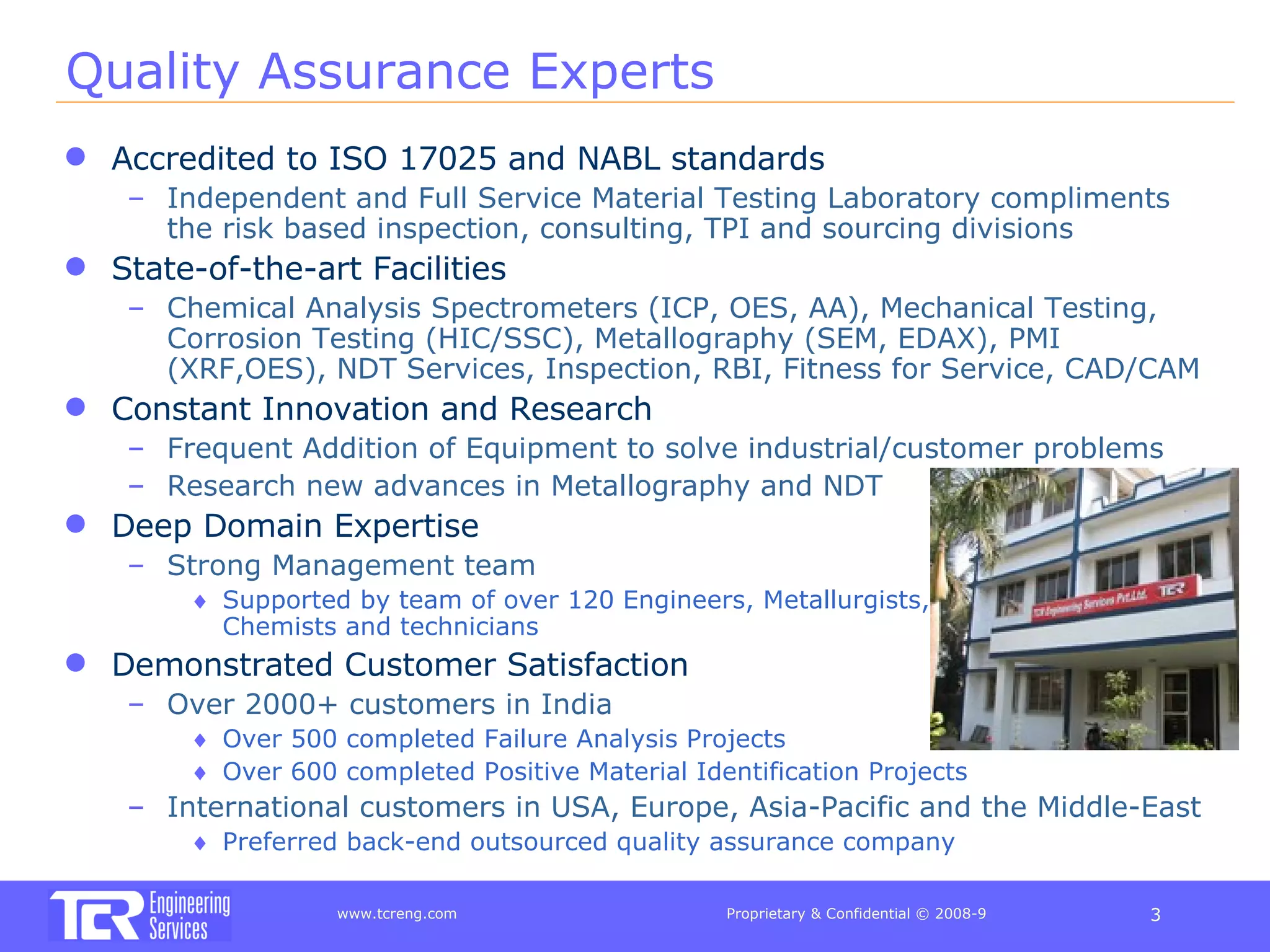 TCR Engineering Services - Material Testing Laboratory | PPT