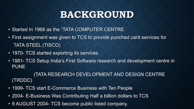 PPT ON TCS | PPTX | Business | Business and Finance