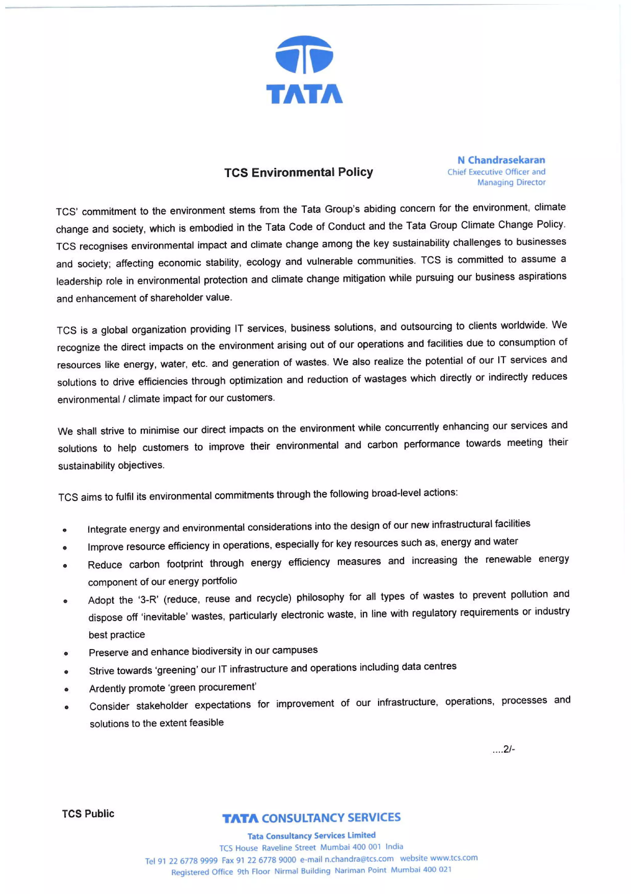 Tcs environmental-policy-0413 | PDF