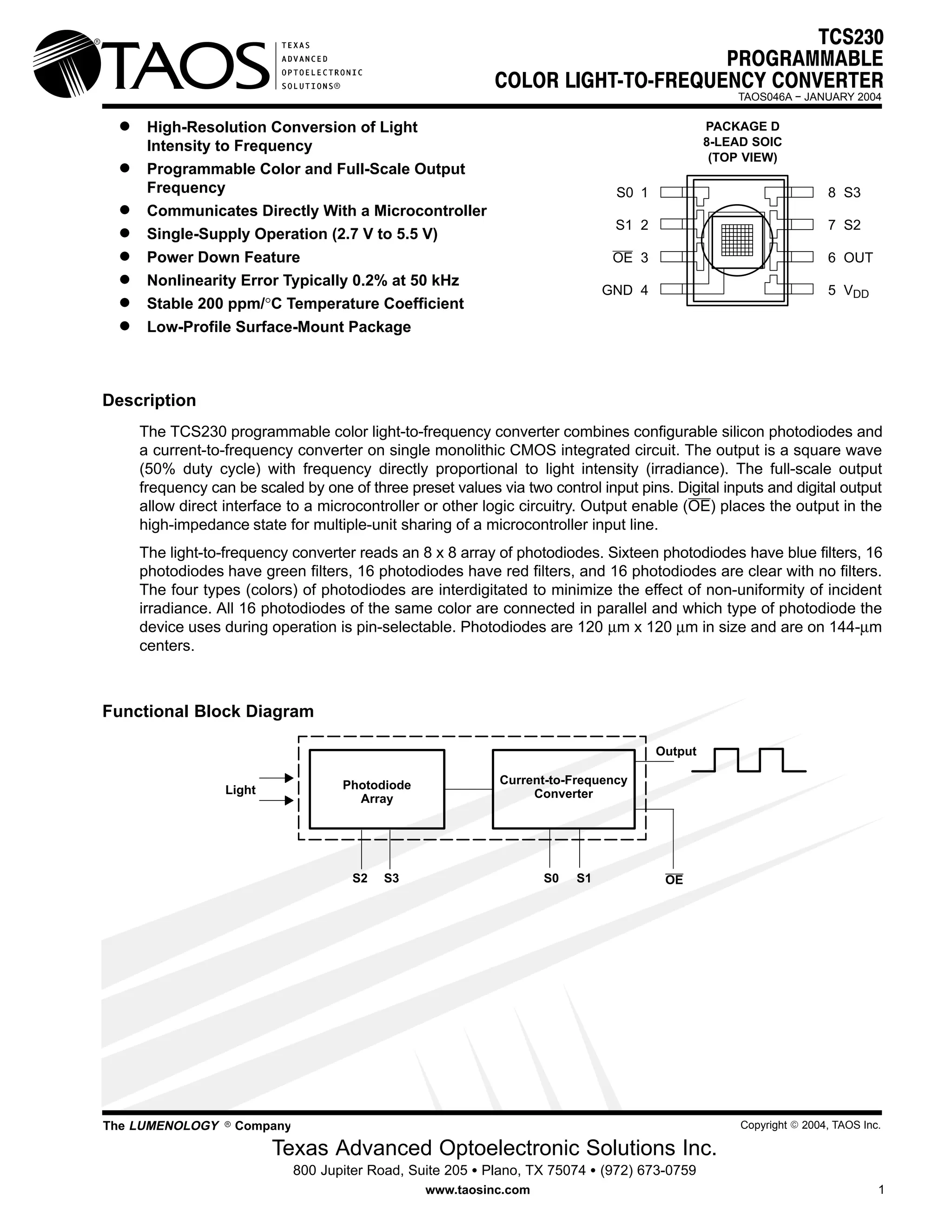 Tcs230 datasheet | PDF