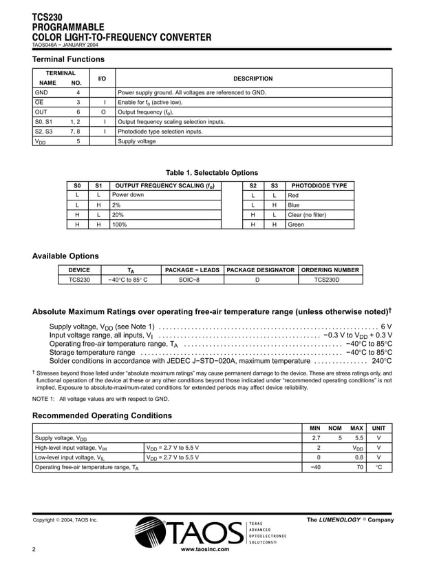 Tcs230 datasheet | PDF