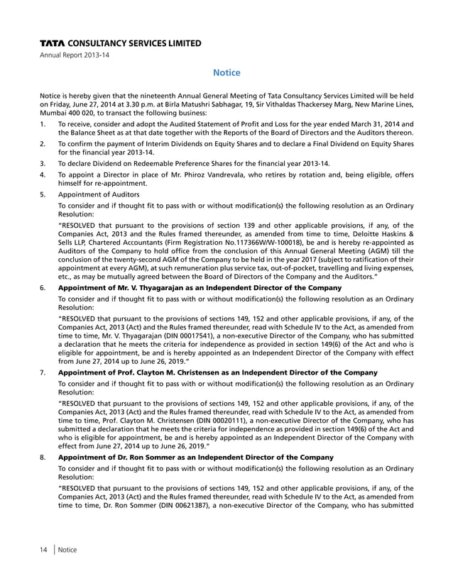 Tcs annual report_2013-2014 | PDF | Business Accounting & Finance ...