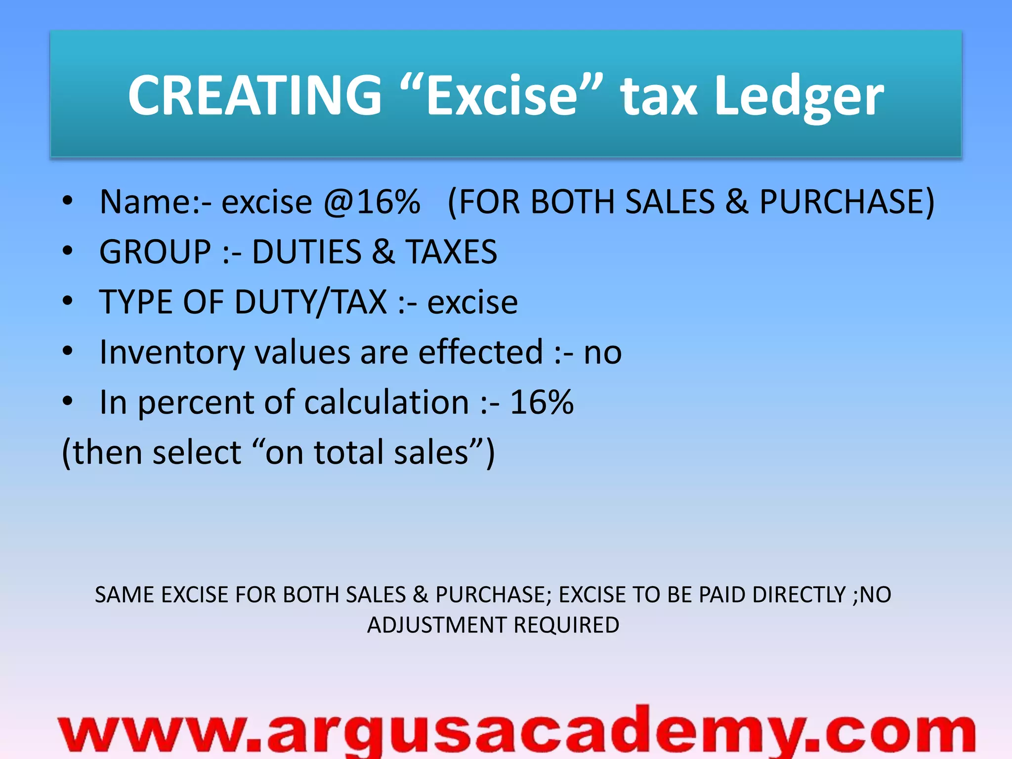 TALLY Tcs & excise ENTRY | PPSX