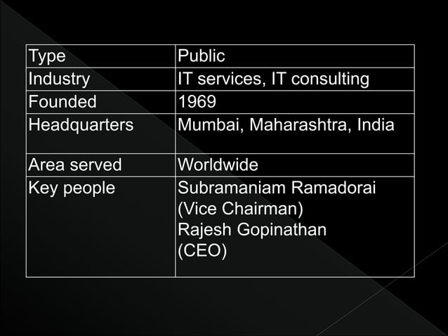 Tcs ppt | PPTX | Information Services Industry | Industries