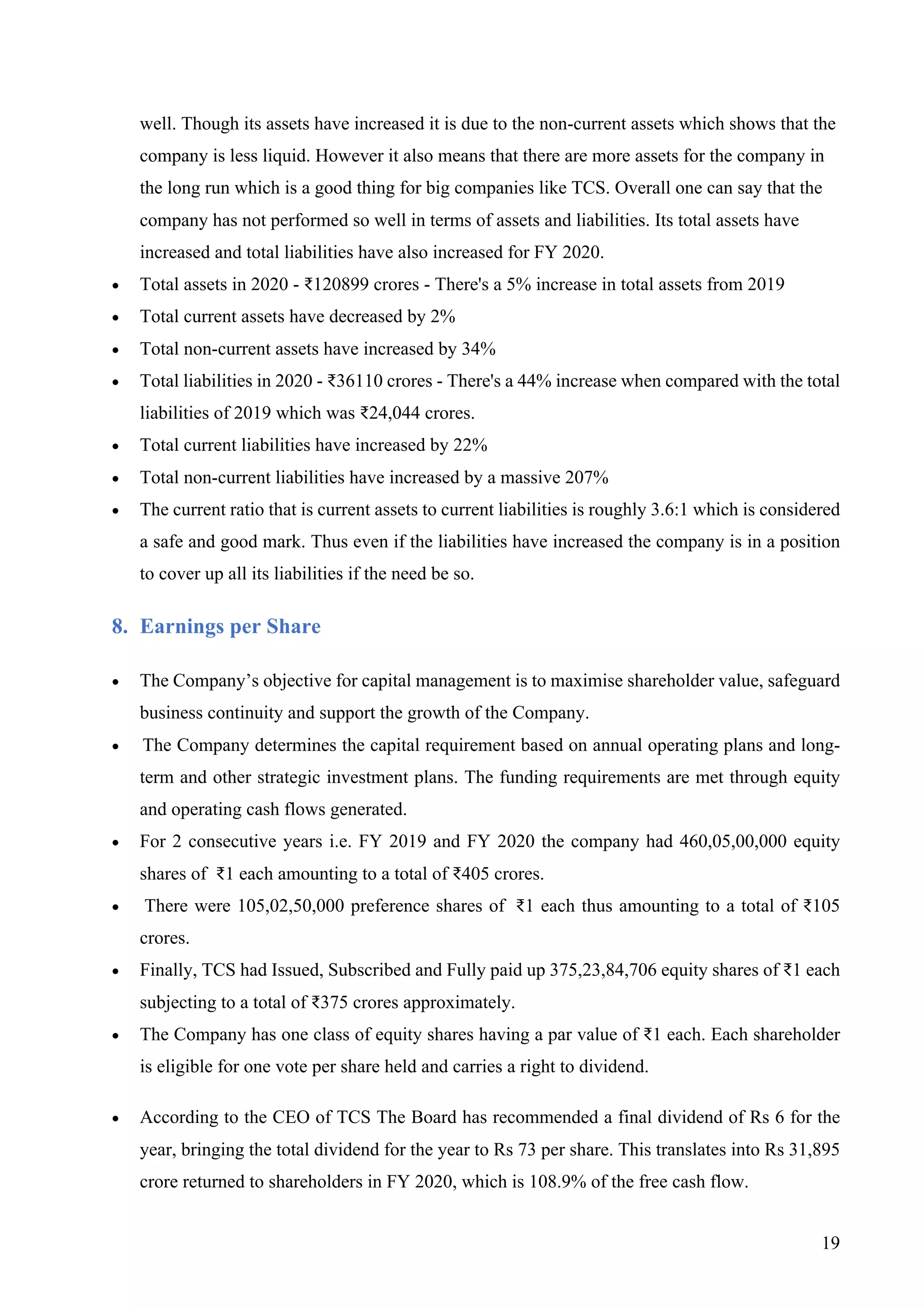 Analysis of Financial Statements of Tata Consultancy Services in 2020 | PDF