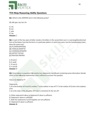TCS Reasoning PYQ.pdf. For aptitude preparation | PDF