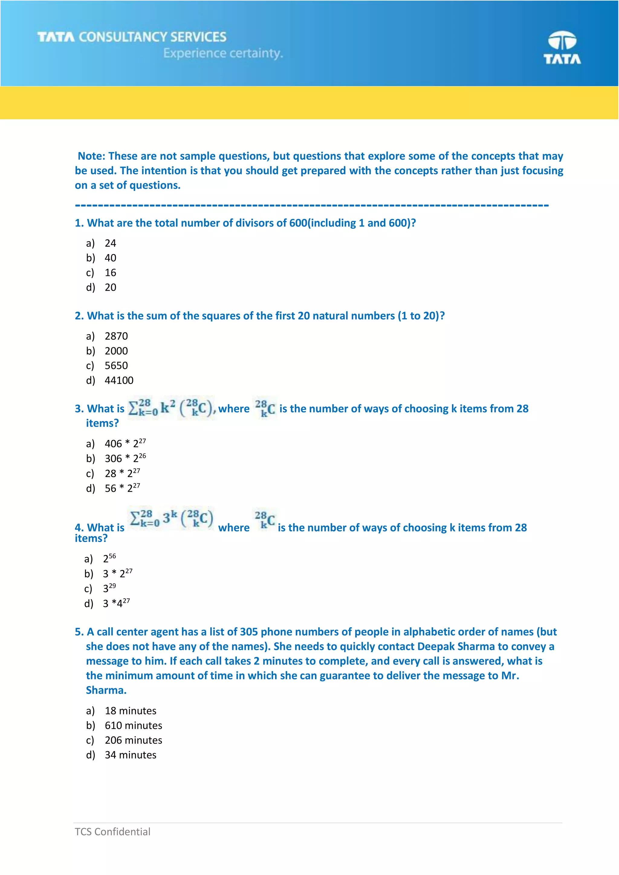 TCS - sample questions | PDF