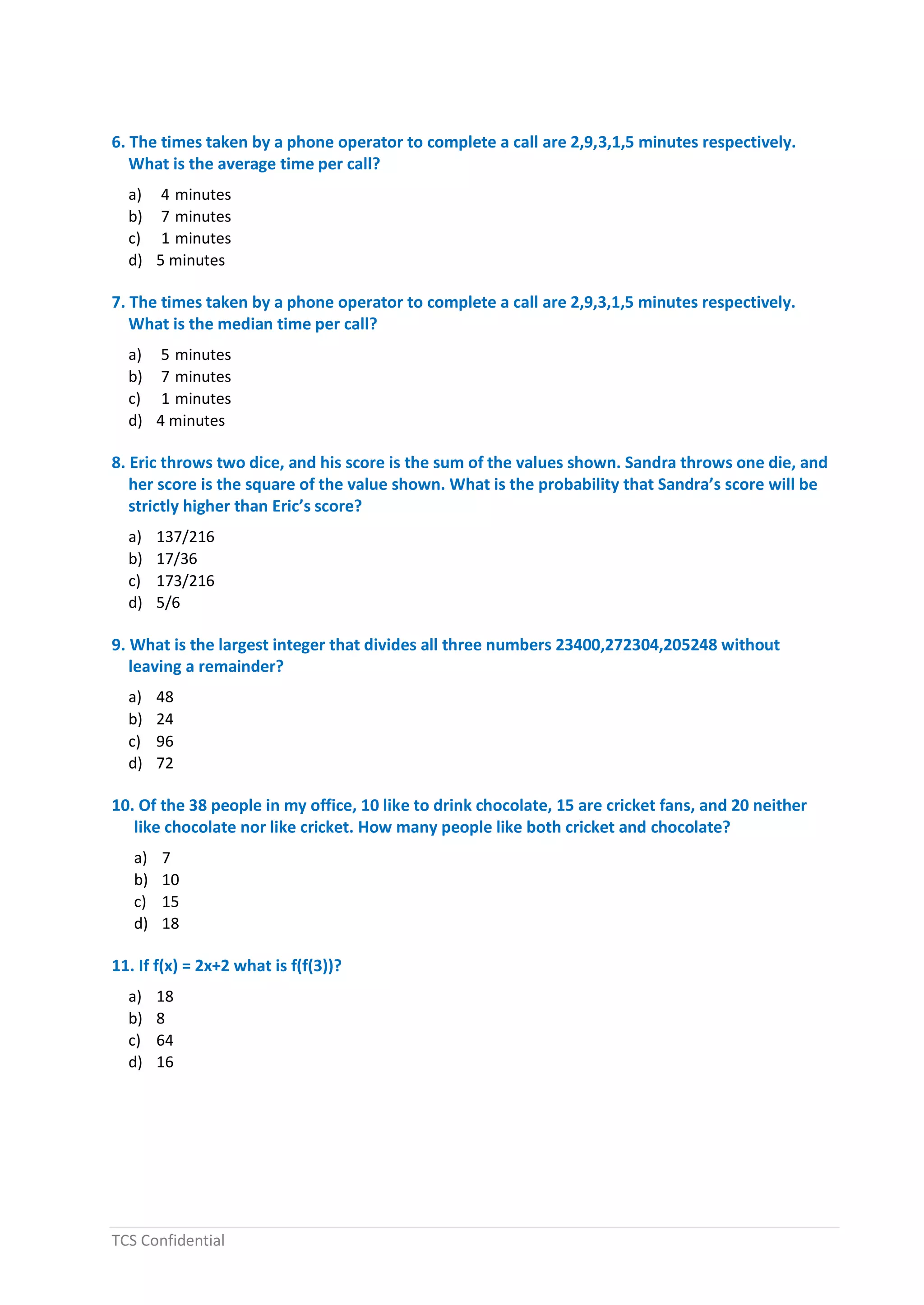 TCS - sample questions | PDF