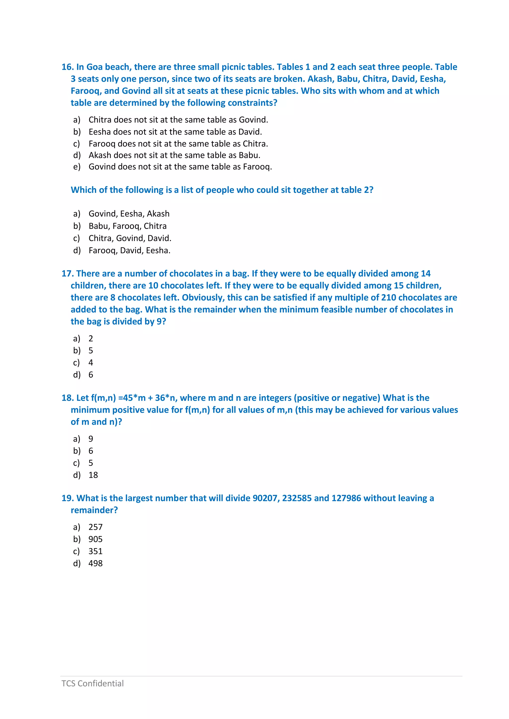 TCS - sample questions | PDF