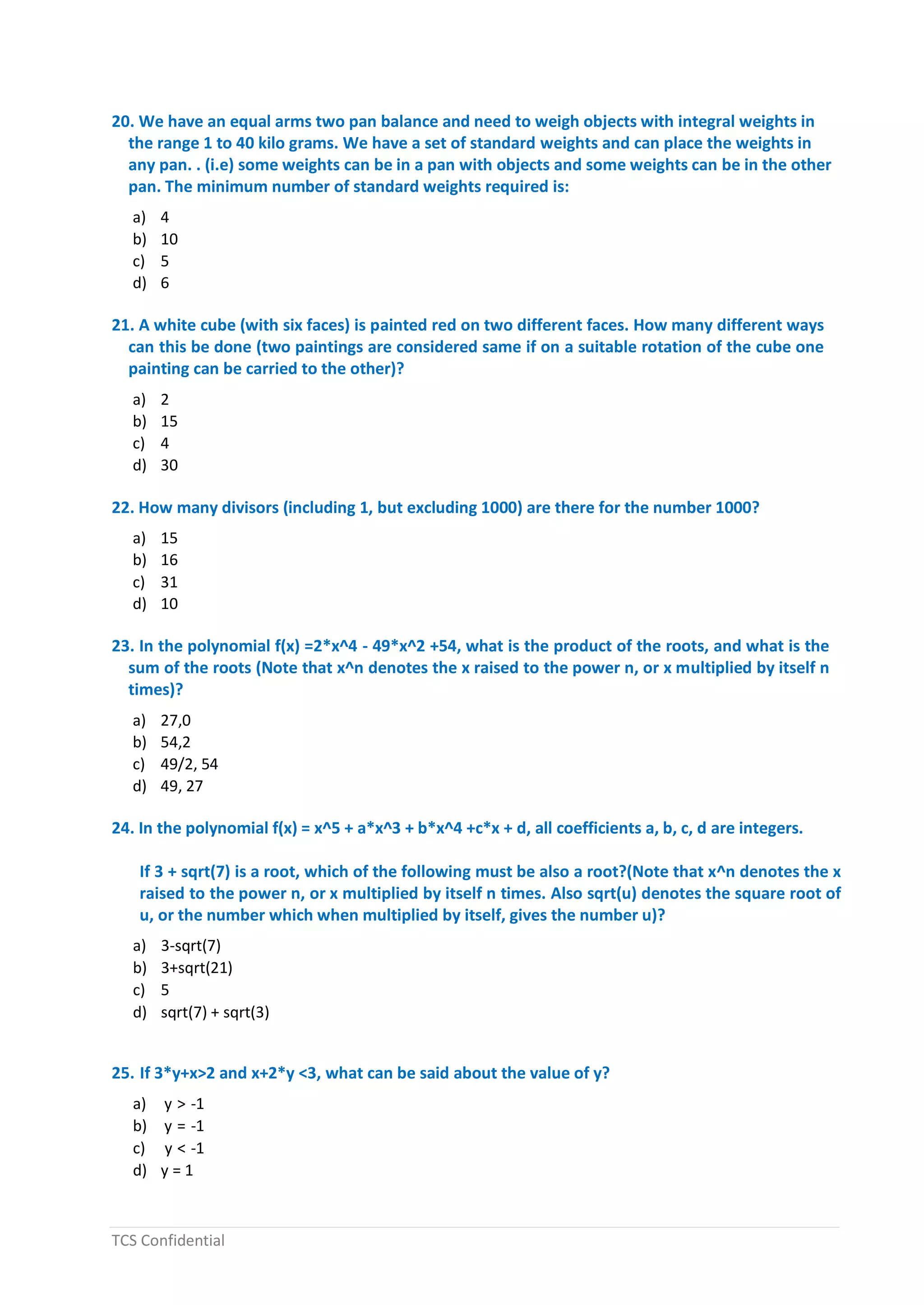 TCS - sample questions | PDF