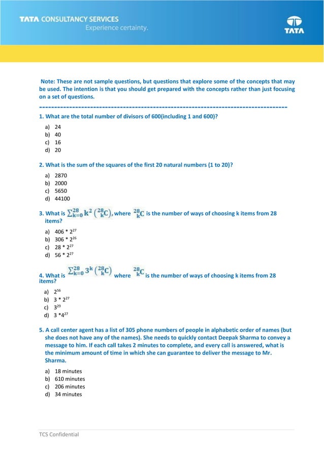 TCS - sample questions | PDF