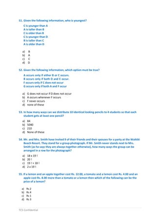 TCS - sample questions | PDF