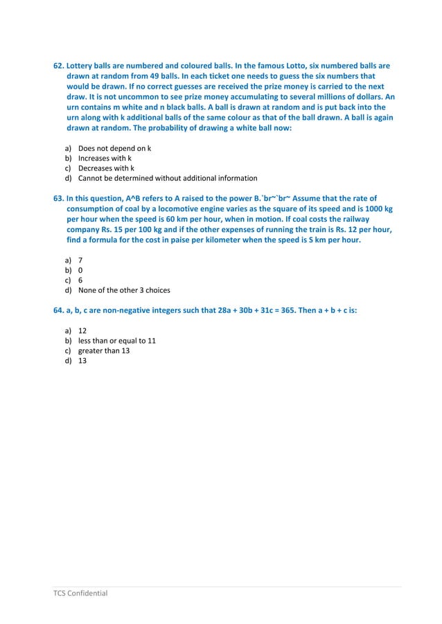 TCS - sample questions | PDF