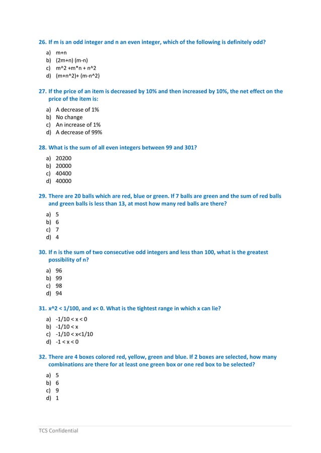 TCS - sample questions | PDF