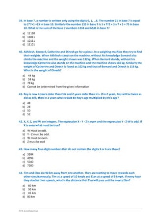 TCS - sample questions | PDF
