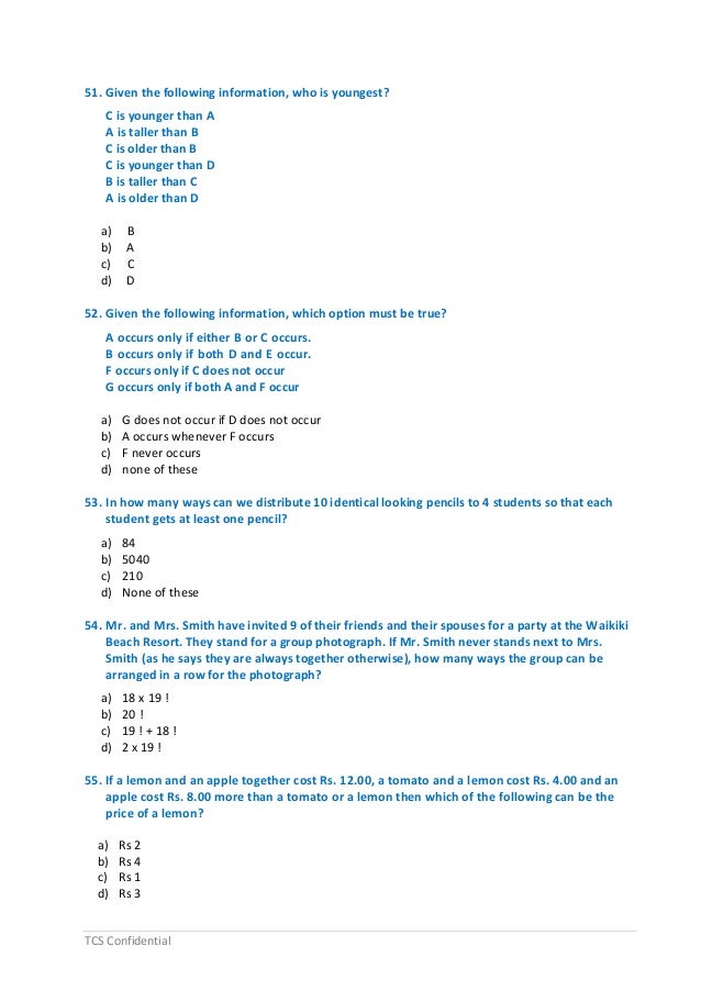 TCS - sample questions