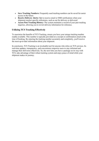 TCS Tracking | Learn how TCS Tracking system works | PDF