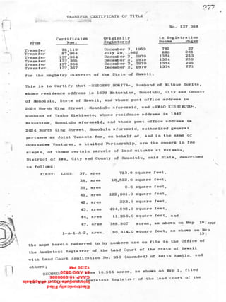 Title Transfer Certificate #137,368, Initial TCT Newtown Estates ...