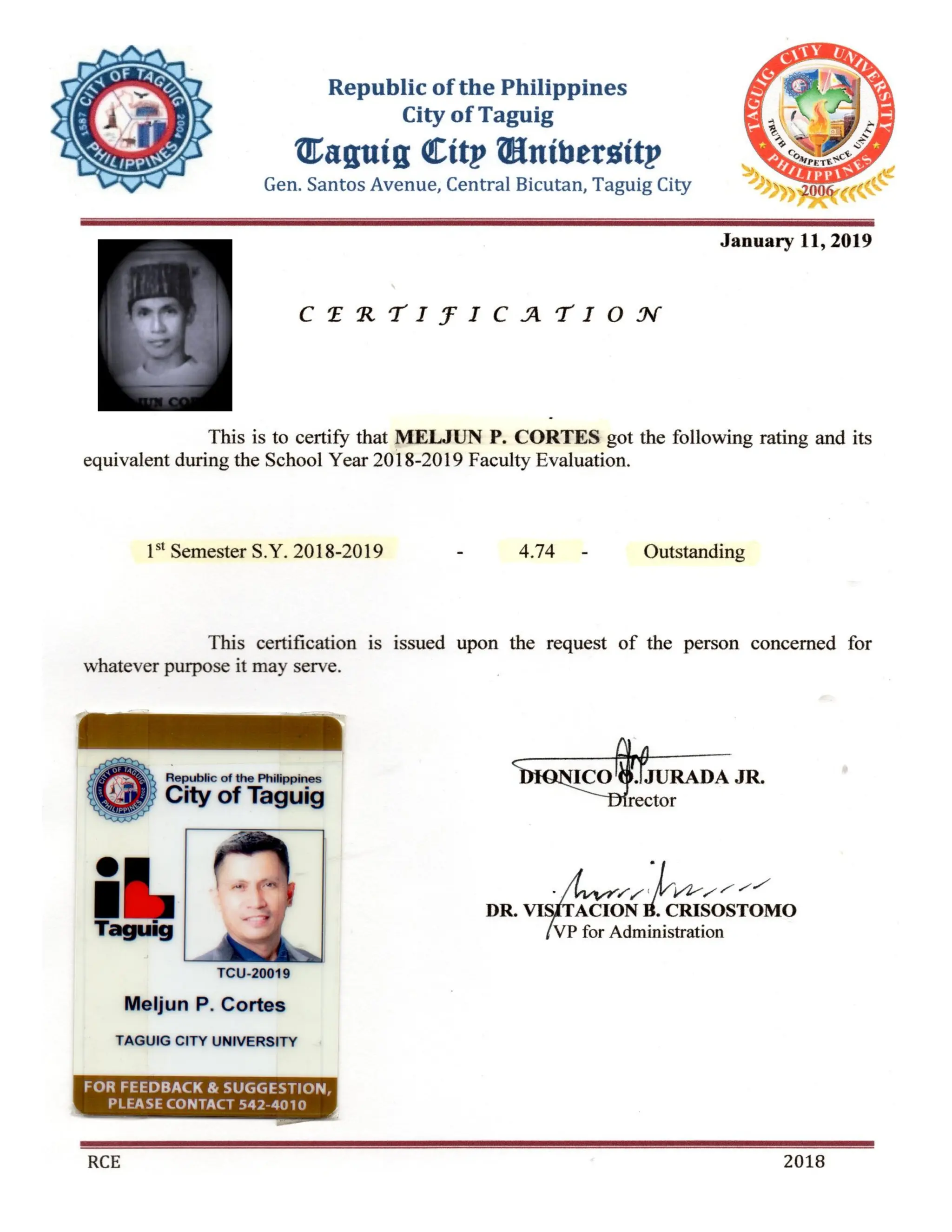 TCU EVALUATION FACULTY TCU Taguig City 1st Semester 2018-2019 | PDF