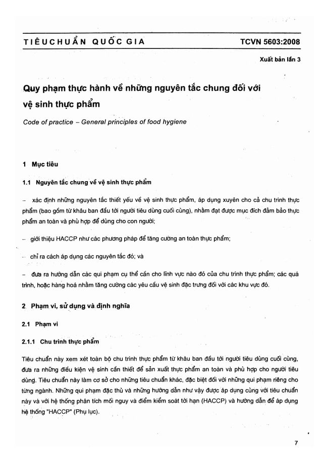 TIÊU CHUẨN QUỐC GIA TCVN 5603-2008 - Quy chuẩn thực hành về những nguyên tắc chung đối với vệ ...