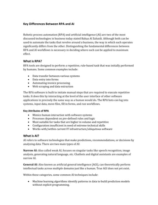 Key Differences Between RPA and AI | PDF