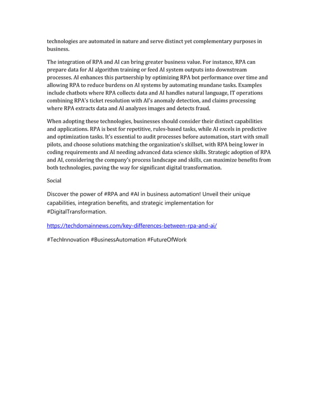 Key Differences Between RPA and AI | PDF